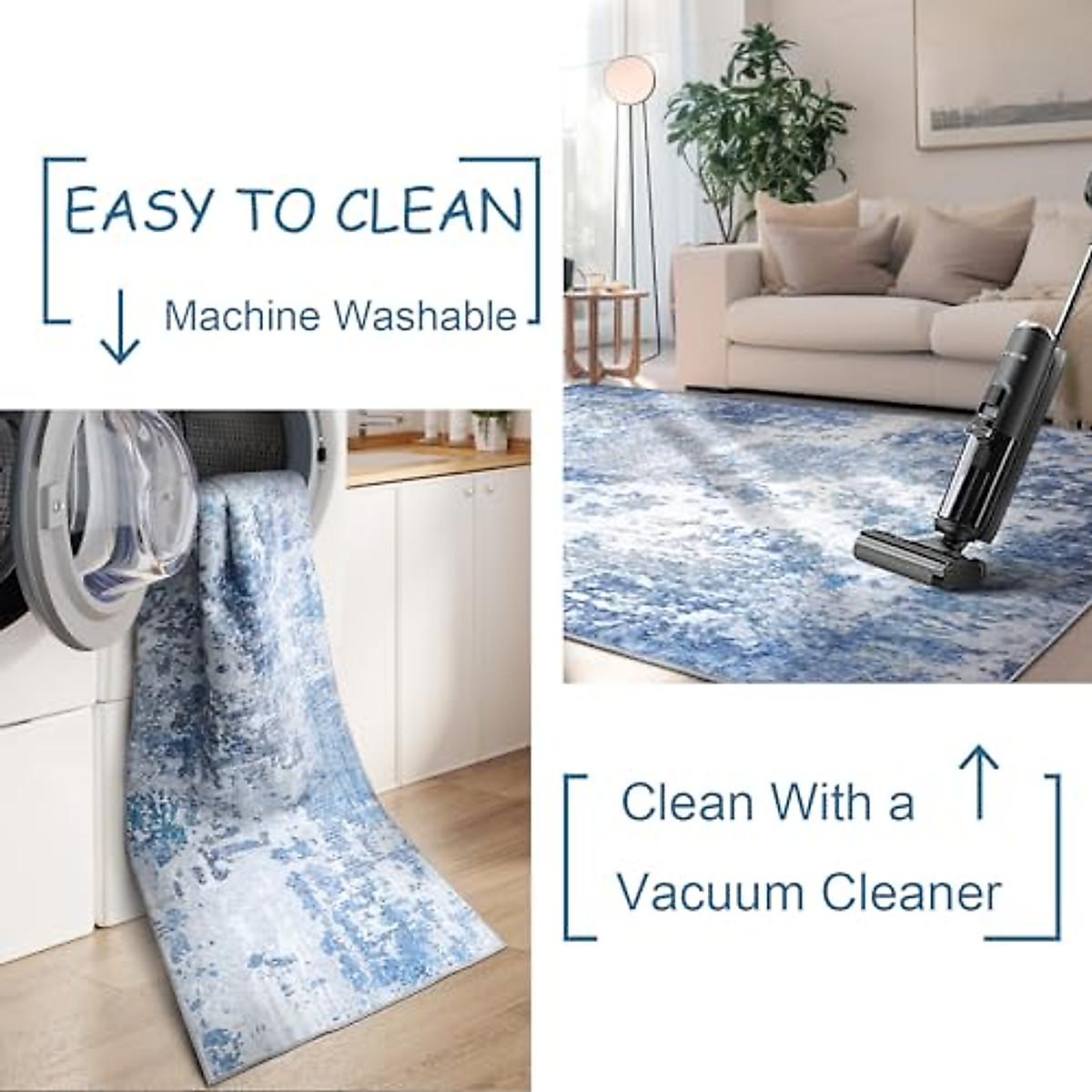 Mecko Modern Abstract Area Rug-2'6" x 8' Long Hallway Runner Rug Soft Washable Non-Slip Contemporary Entryway Mat, Accent Throw Rug for Living Room Bedroom(Blue,2'6" x 8')