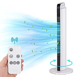 E-Macht Tower Fan 35 Inch Oscillating Fan, Bladeless Floor Fans with 3 Speeds, 3 Modes, 80° Oscillating, 8H Timer, Remote Control & LED Display Standing Fans for Home Room Office