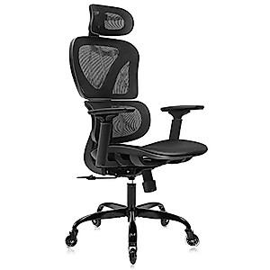 FelixKing Ergonomic Office Chair, Home Office Rolling Swivel Chair Mesh High Back Computer Chair with 3D Adjustable Armrest & Lumbar Support, Blade Wheels Desk Chair with Headrest (Black)
