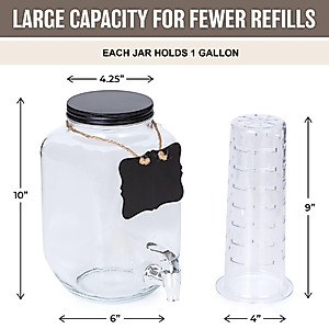 Beverage Dispenser with Stand for Parties - Two 1 Gallon Glass Mason Jar Drink Dispensers with Stand for Water, Lemonade, Punch, Juice or Adult Beverages