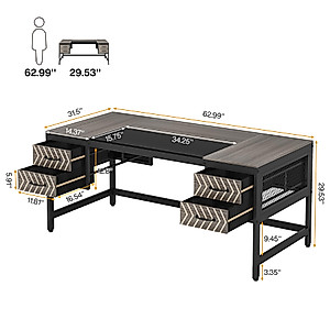 Tribesigns Home Office Desk with Drawers: 63" Computer Executive Desk with 4 Storage Drawers, Wood Farmhouse Study Writing Table, Herringbone Business Furniture for Home Office