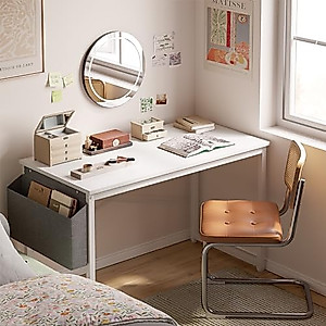 Cubiker Computer Desk 55 inch Home Office Writing Study Desk, Modern Simple Style Laptop Table with Storage Bag, White