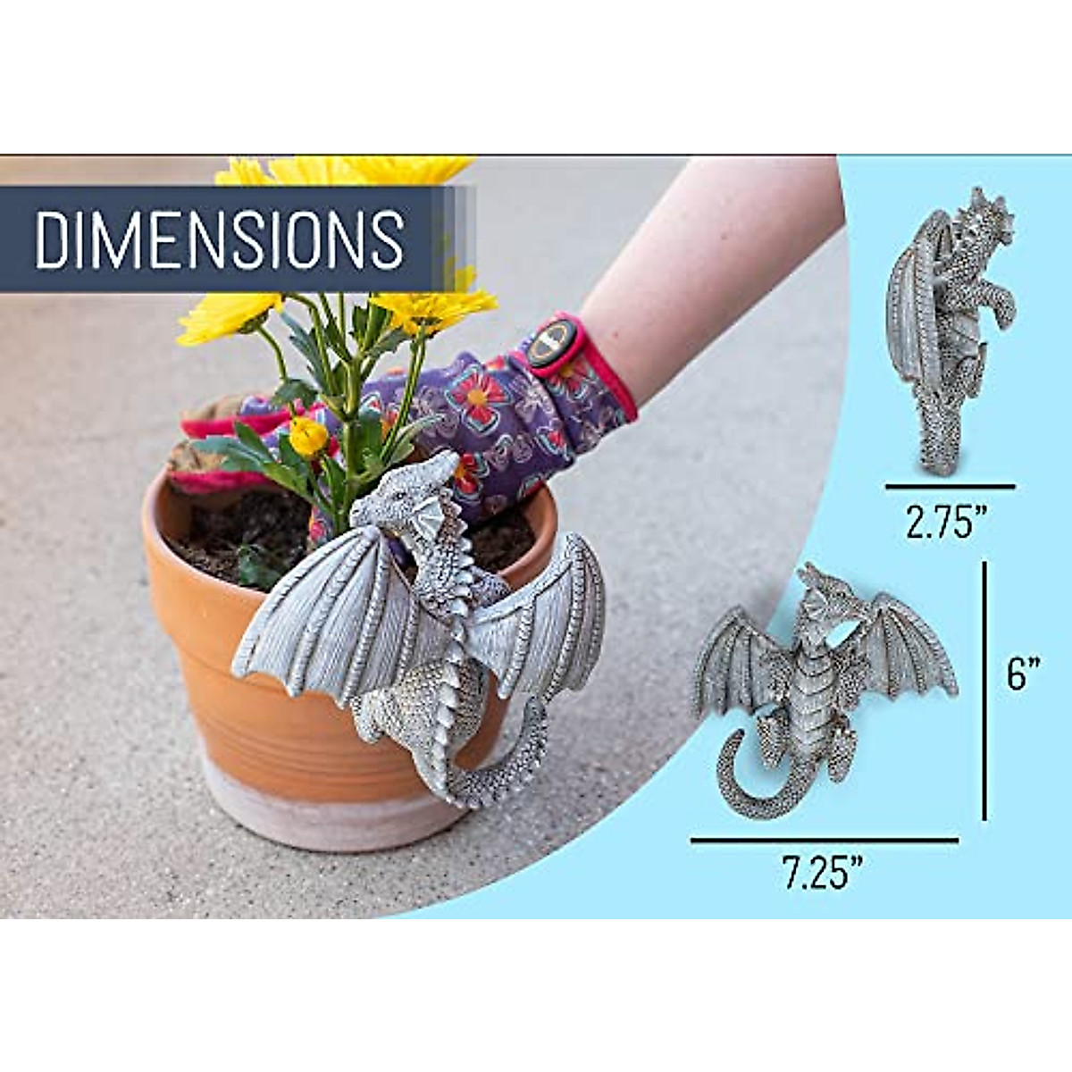 NAT & Jules Dragon Concrete Finish 7.25 x 6 Resin Stone Garden Pot Hanger