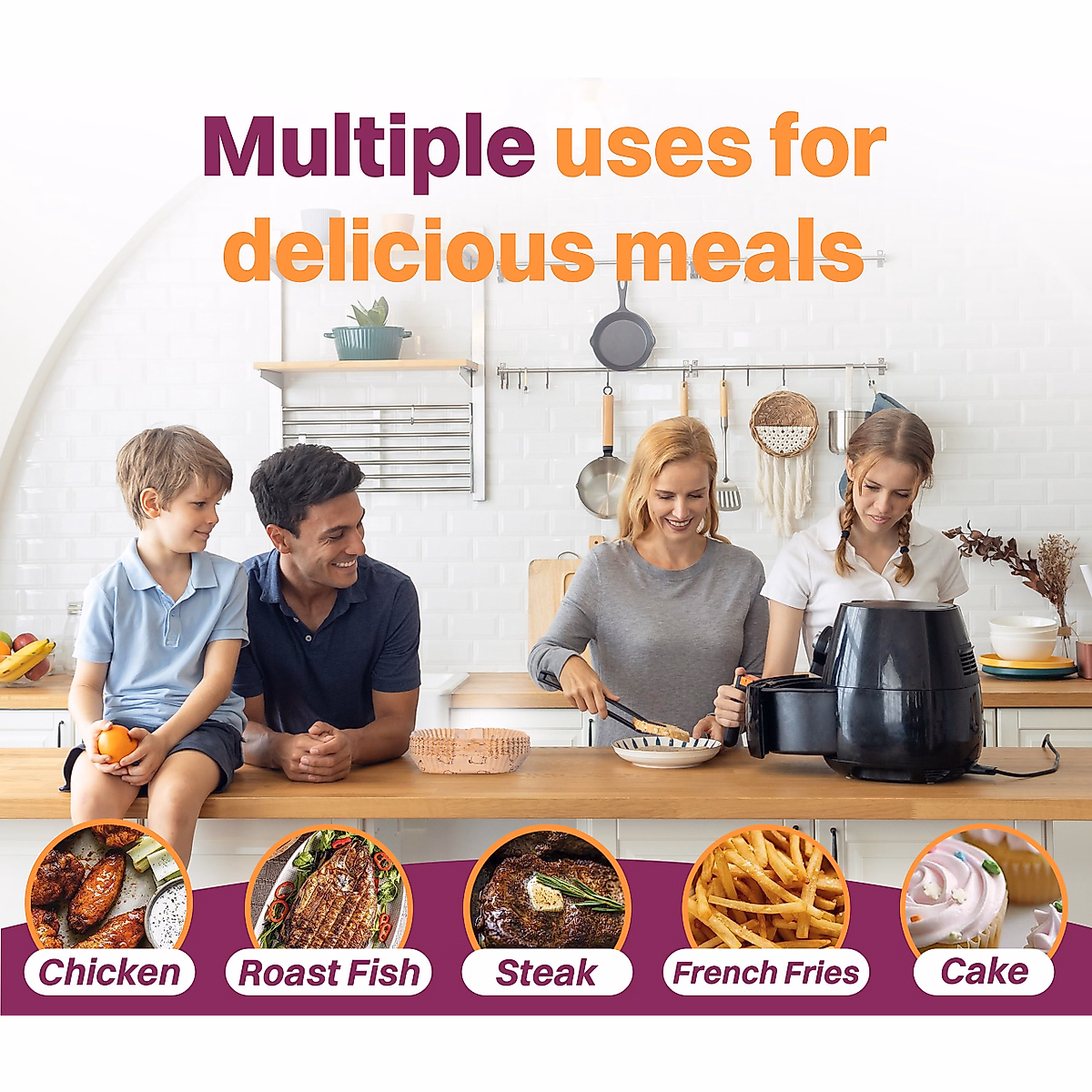 Air Fryer Disposable Paper Liner with Design | 100 Pcs Fit for 5 to 8 QT Basket | Non-Stick Oilproof Parchment Sheets for Microwave | 8” Square