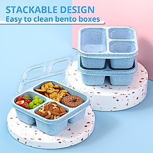 Enstphjoy Snack Boxes (3 Pack) - Stackable Bento Boxes with 3 Compartments, Meal Prep Containers Reusable, Lightweight Lunch Containers for Kids and Adults, BPA Free (Blue)
