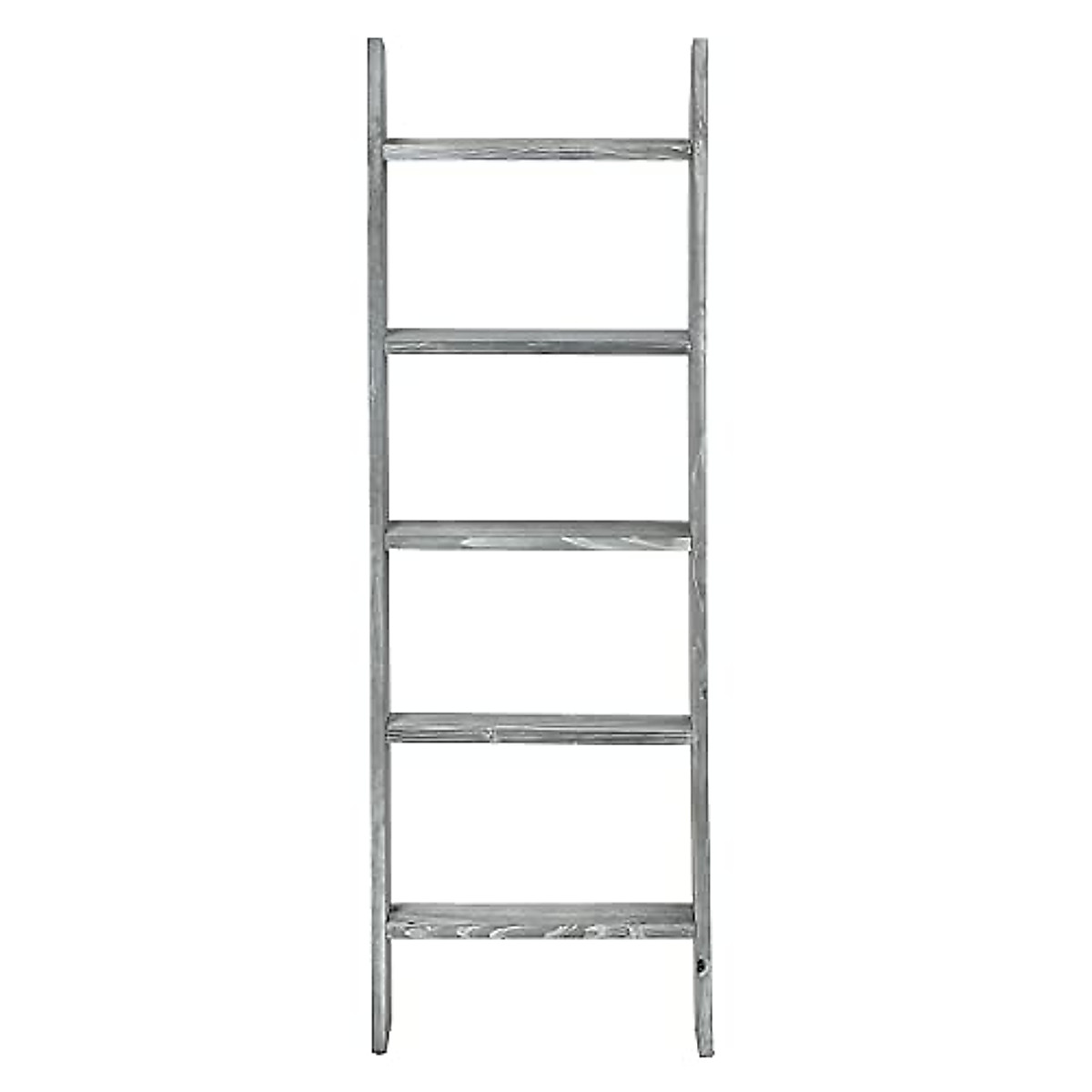 ExoLiry Rustic Stone Gray Wood Wall Leaning Ladder Wooden Display Rack 4.5 Feet Blanket Quilt Scarf Towel Laundry Decor 5 Rungs Farmhouse Country Style Home Bathroom Kitchen Bedroom Living Room