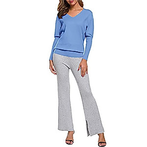 Women's Long Sleeves V Neck Cashmere Blend Sweater, Batwing Sleeves Women Tops Fall Sweaters, X01 V Neck Bat Sleeve Blue, US Large = Tag 4XL