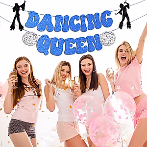 Glitter Dancing Queen 17th Birthday Party Decorations Banners, Blue Mamma Mia Dance Bachelorette Party Decor Supplies, Disco Ball Banner for Bridal Shower Wedding Party