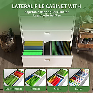 VIYET Lateral File Cabinet with Lock,3 Drawer Metal Filing Cabinets for Home Office,Storage Cabinet for Hanging Files Letter/Legal/F4/A4 (White)