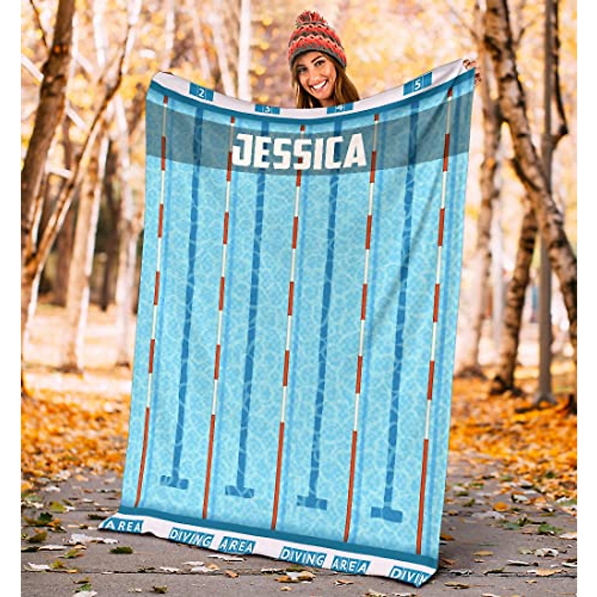 OhaPrints Custom Swimming Swim Pool Gift for Swimmers Personalized Name Soft Sherpa Throw Blankets Cozy Fuzzy Fleece Throws for Tv Sofa Couch Comfy Fluffy Blanket 30X40 50X60 60X80