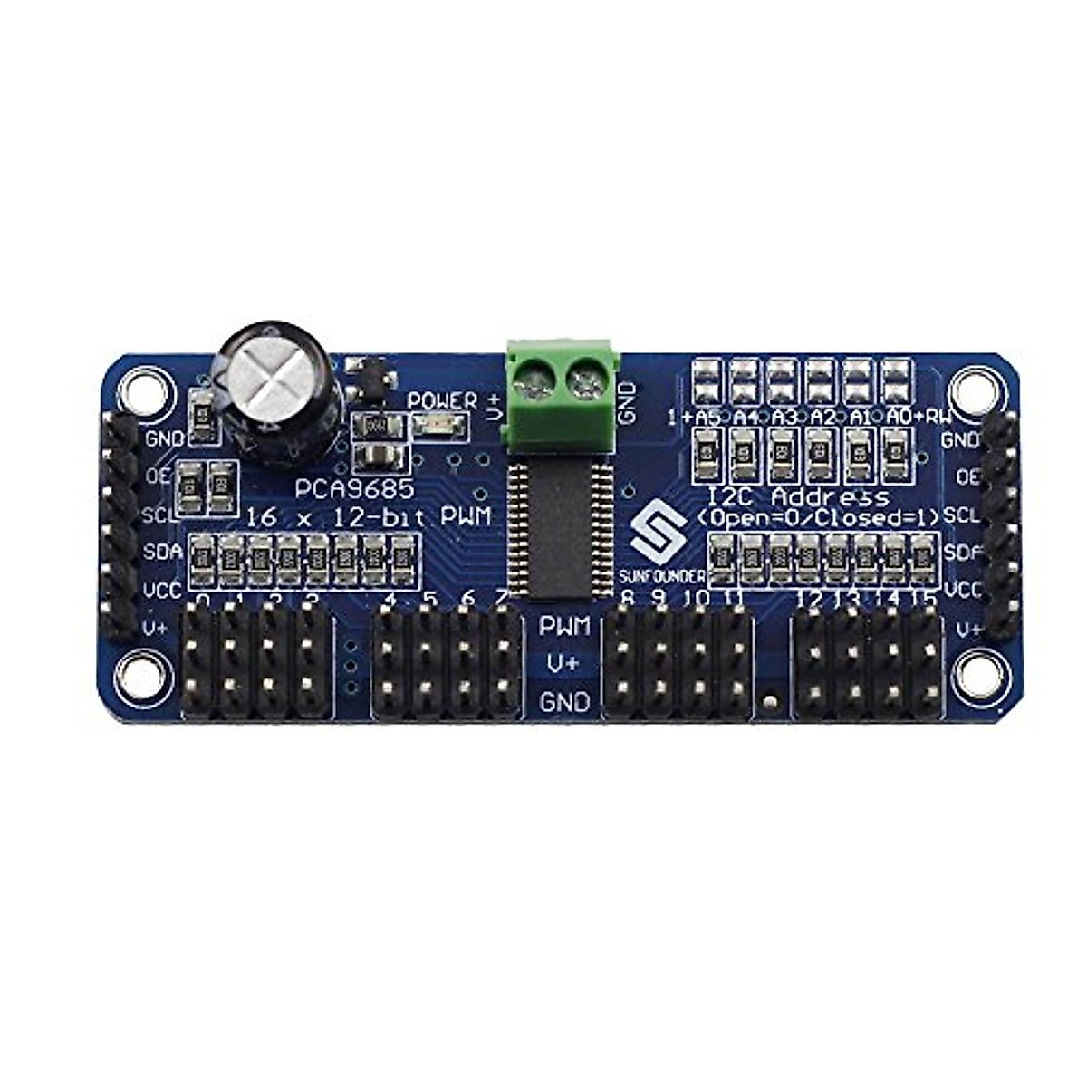 SunFounder PCA9685 16 Channel 12 Bit PWM Servo Driver Compatible with Arduino and Raspberry Pi
