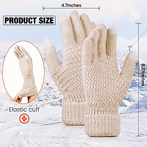2 Pairs Women's Winter Touchscreen Gloves Warm Fleece Lined Knit Gloves Elastic Cuff Winter Texting Gloves (Black, Beige)
