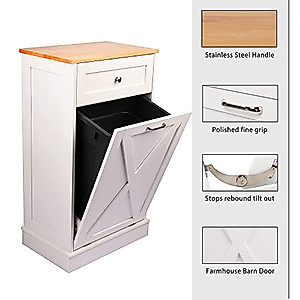 TOLEAD Tilt Out Trash Cabinet Free Standing 10 Gallon Recycling Trash Can Cabinet with Barn Door for Farmhouse Kitchen,Living Room, Dining Room, White