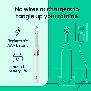 Quip Sonic Toothbrush for Adults - Timed Electric Toothbrush with Cover - Replaceable Brush Head, Soft Bristles, Metal Handle, 3 Month Battery Life - Travel Toothbrush - Pink