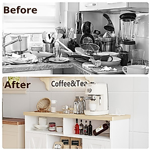 IRONCK Coffee Bar Cabinet with Power Strip, 47" Storage Cabinet with Barn Doors and Thickened Top Board, White Sideboard, Buffet for Dinning Room, Kitchen, Living Room