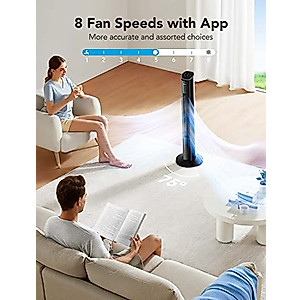 GoveeLife 36'' Smart Tower Fan for Bedroom Bundle with Hygrometer Thermometer H5104, Bluetooth Room Temperature Monitor with APP Alert and 2 Years Date Storage Export, Remote LCD Digital Display