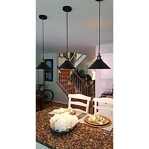 ANUOMY 1 Pack Battery Operated Pendant Light with Remote,indoor Black No Wiring Ceiling Hanging Lamp,Vintage Wireless Pendant Lighting Chandelier Fixture for Farmhouse Dining Room Kitchen Island