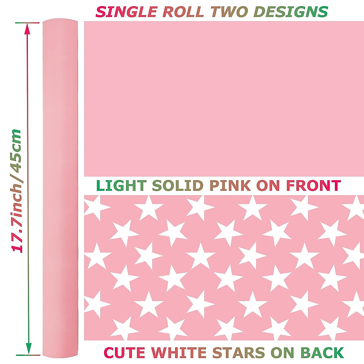 U'COVER Pink Gift Wrapping Paper Roll for Girls Women Birthday Baby Shower Wedding Christmas Valentines Day Anniversary Graduation Holiday Gift Wrap Rolls Star Pattern Medium Roll (PINK)