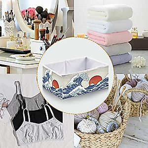 Blueangle Red Sun Big Wave Cube Storage Bin, 11 x 11 x 11 in, Large Collapsible Organizer Storage Basket for Home Décor（38）