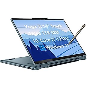 Lenovo Yoga 7i 14" QHD+ 2-in-1 Touchscreen (Intel 12th Gen i7-1255U, 16GB RAM, 1TB PCIe SSD, Active Stylus) 2.2K IPS Business Laptop, 2 x Thunderbolt 4, Backlit Keyboard, Fingerprint, Win 11 Home