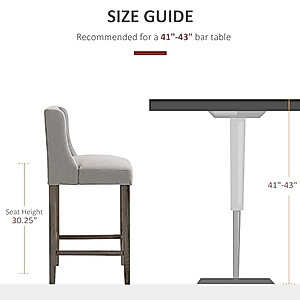 HOMCOM Modern Bar Stools, Tufted Upholstered Barstools, Pub Chairs with Back, Rubber Wood Legs for Kitchen, Dinning Room, Set of 2, Beige