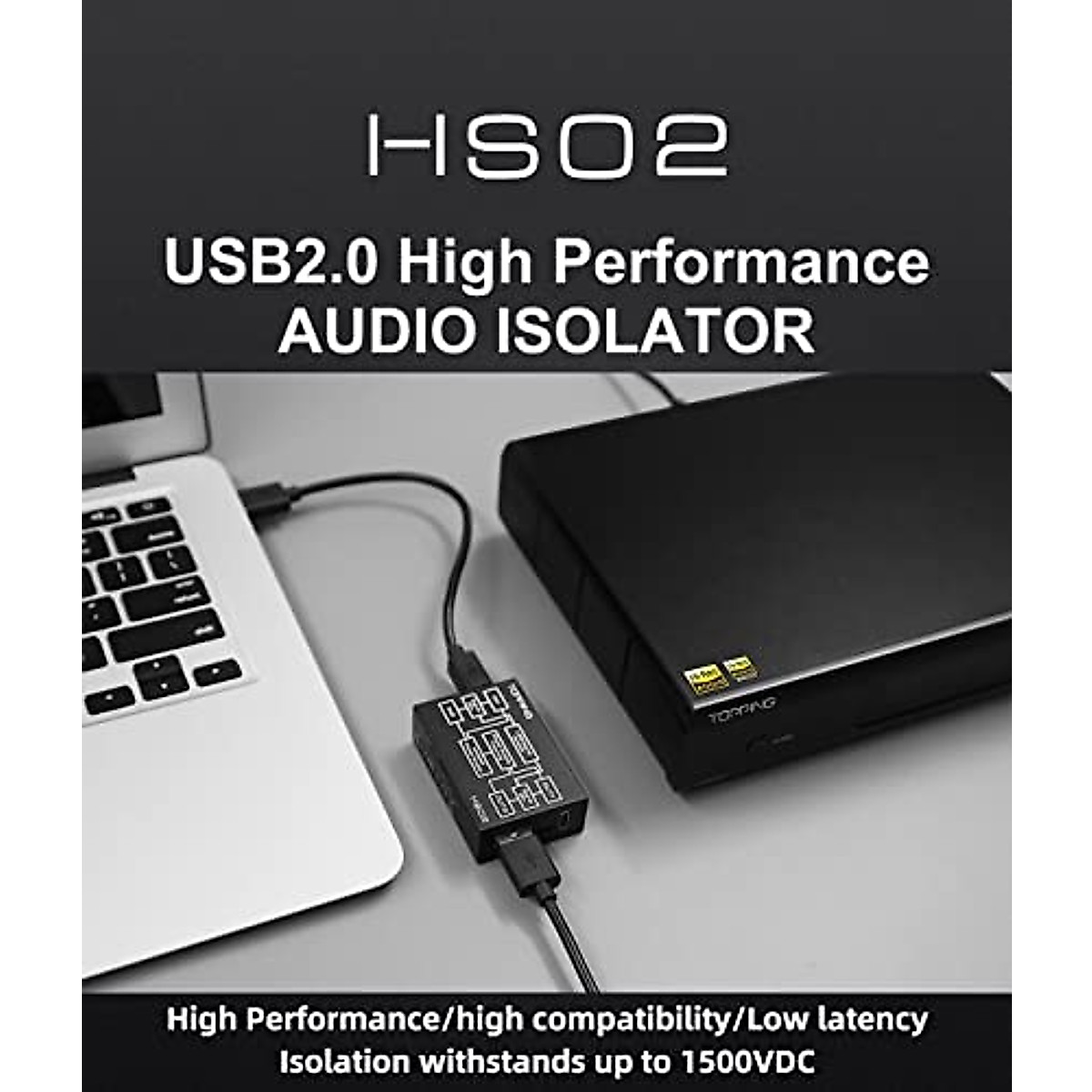 KGUSS Topping HS02 USB2.0 Audio Isolator withstands up to 1500VDC, USB-B and Type-C Input, USB-A and Type-C Output, Compatible with PCM32bit 768kHz DSD512
