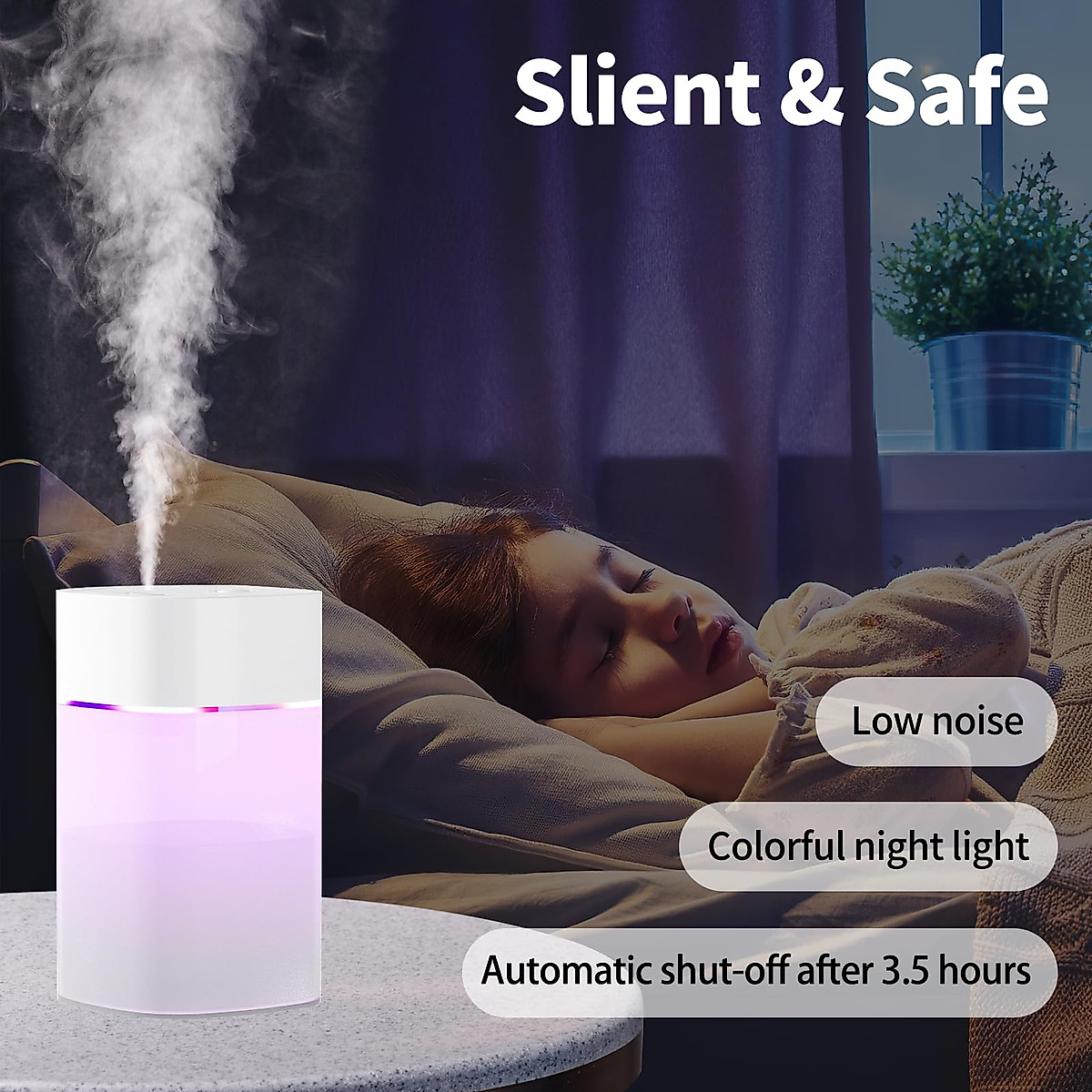 Small Humidifier, Mini Humidifier for Plant, 400ml Cool Mist Humidifiers for Bedroom, Desk Personal Humidifiers for Indoor Office Car, Portable Humidifier for Double Nourishment-White