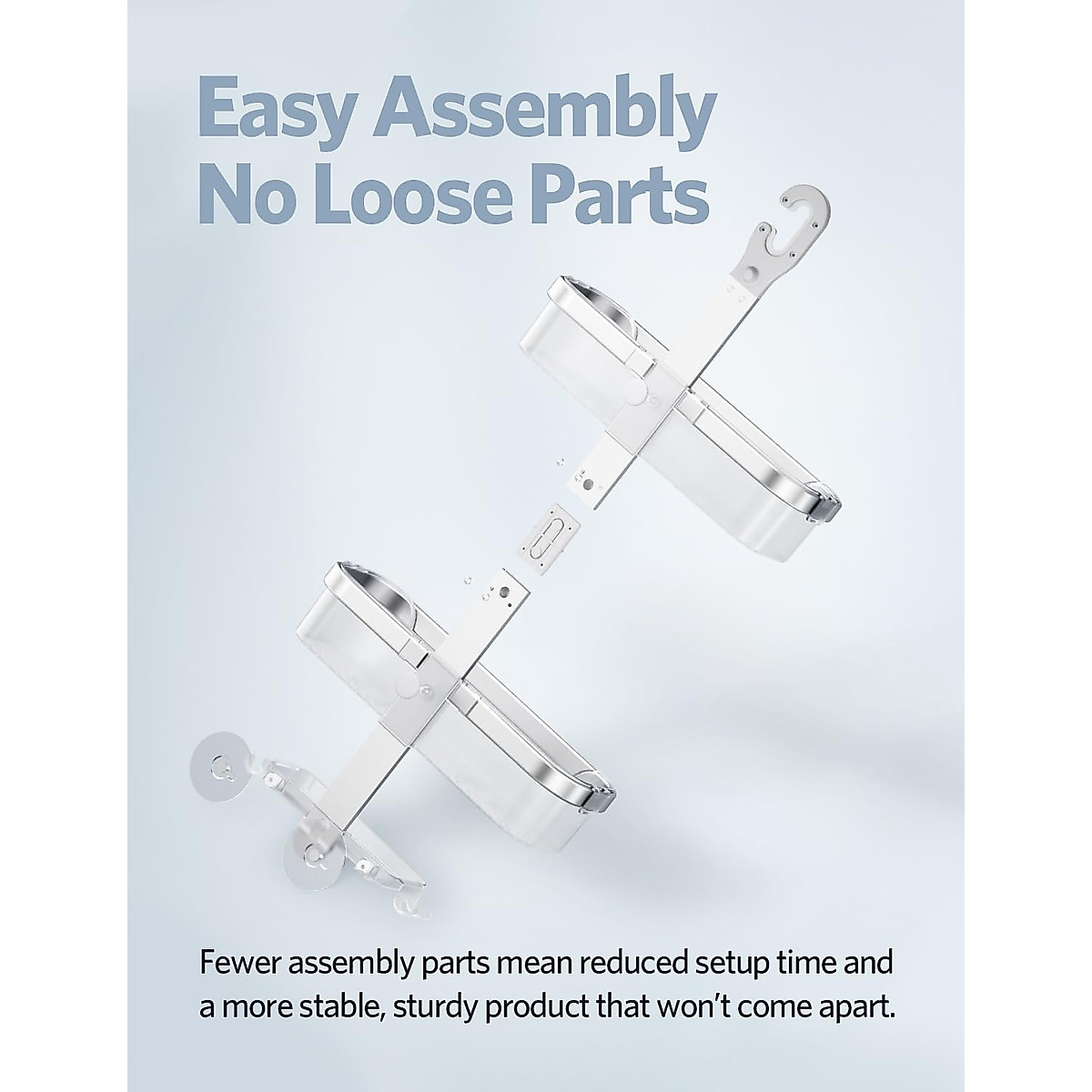 LAMU Adjustable-Shower-Caddy-Hanging, Rust Proof Shower Hanging Organizer, 3-Tier Aluminum Alloy + ABS, Large Capacity Shower Caddy Over-the-Showerhead with Hooks, Razor Holder, Soap Dish, Silver