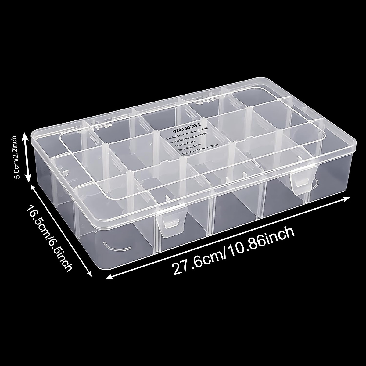 WALAGIFT Storage Organizer with Adjustable Dividers, 15 Grids Plastic Storage, Durable Transparent Compartment Storage Box for Beads, Jewelry, Screws, and Craft Supplies