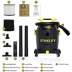 Stanley SL18701P-10A Wet/Dry Vacuum,10 Gallon Shop Vacuum, 6.0 Peak HP Wet/Dry Vac with Blower Function, 1-7/8" Hose, Black