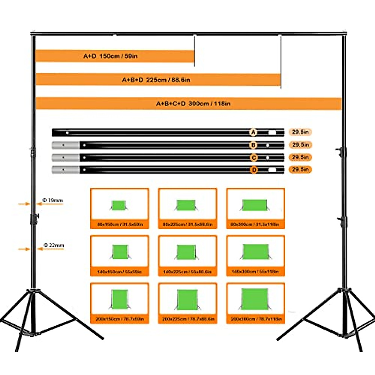 Photo Backdrop Stand Kit, Backdrop Stand for Parties 6.5x10ft Adjustable Studio Photo & Video Support System Background Support Stand with Sandbag for Photography, Birthday, Portrait, Wedding