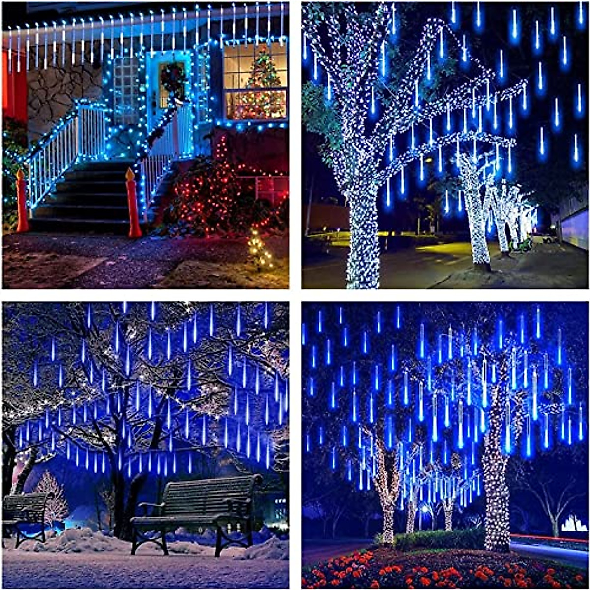 Misopily Meteor Shower Lights,Outdoor String Lights Christmas Lights,11.8 Inches 10 Tubes 240 LED Falling Rain Lights IP 67 Waterproof for Christmas Tree Decor Garden Yard,Blue