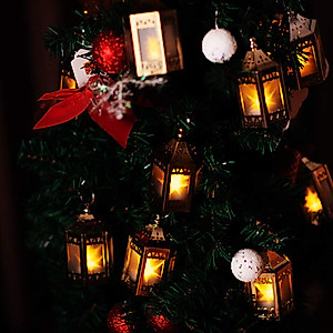 Mini Star Lantern with Flickering LED,Battery Included,Decorative Hanging Lantern,Christmas Decorative Lantern,Indoor Candle Lantern,Battery Lantern Indoor Use,Zkee(Set of 6 Copper Brushed)