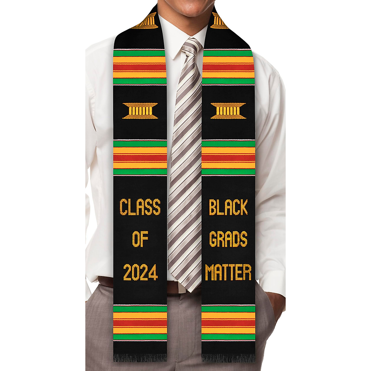 ADVANSYNC Black Grads Matter Class of 2024 Premium Handwoven Kente Cloth Graduation Stole (BGM 2024)