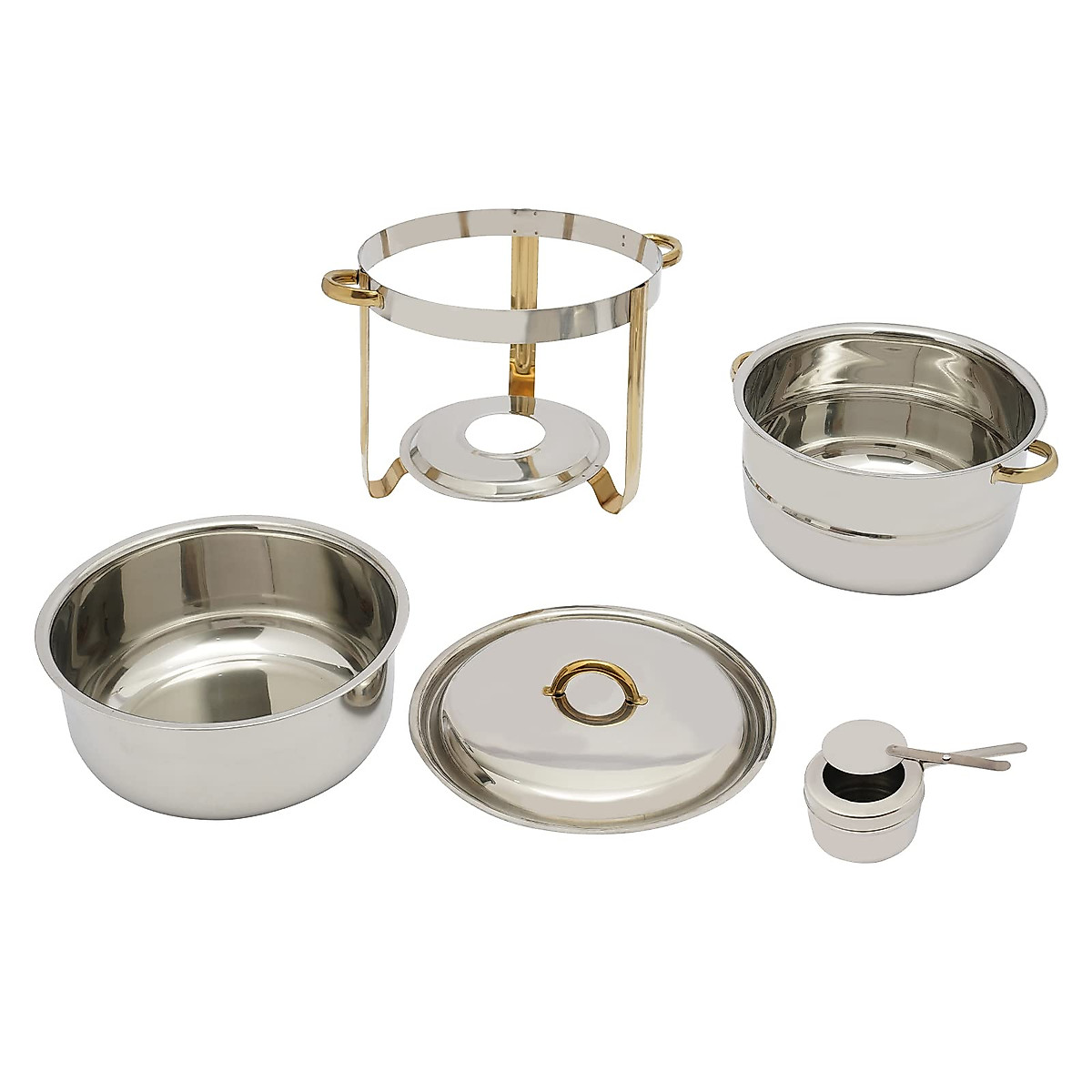 201 Stainless Steel chafing dish, 14.2 Qt Deluxe Round Gold Accent Soup Chafer, Chafing Dish Buffet Set for parties, catering, buffets, 15.35 * 15.75inch