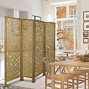 ECOMEX Room Dividers, 5.6 FT Tall Carved Room Dividers and Folding Privacy Screens, 4 Panel Wood Privacy Screen,Divide Space, Asian Style, Decorative Room(Brown)
