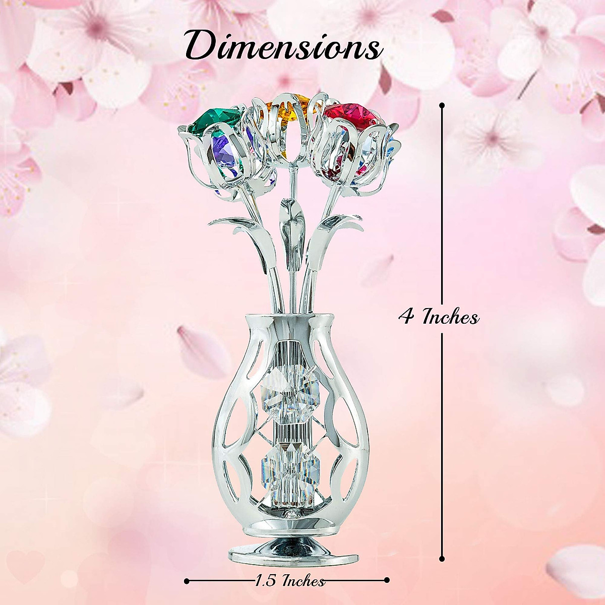 Matashi Best Gift for Mom Flowers Bouquet in Vase Ornament with Multi Coloured Crystals Home Decorative Tabletop Decorations Showpiece for Living Room Bedroom Gift for Mother's Day - Birthday