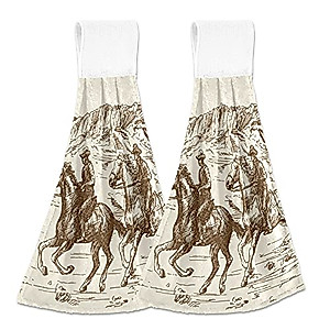 WELLDAY 2 Pcs Hanging Hand Towels Soft Absorbent Western Desert Cowboy Towel for Kitchen Bathroom