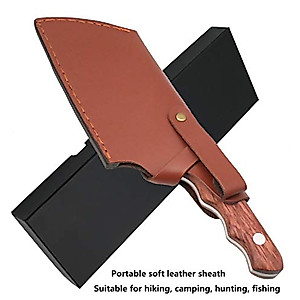 Meat Cleaver Knife, Heavy Duty Kitchen Chopping Knife with Leather Sheath and Bottle Opener Full Tang Ergonomic Handle for Kitchen/Camping/Outdoor Survival BBQ -Gift Box