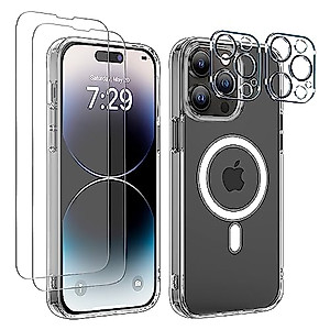 NuSpec for iPhone 14 Pro Max Case 6.7-Inch, [5 in 1 Bundle] 1X [Clear Shockproof Slim Case] 2X [Glass Screen Protector] 2X [Camera Lens Protector] [Anti Yellowing] [Military-Grade Drop Protection]