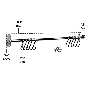 Wallniture Lyon 31.5" Wall Mount Kitchen Utensil Holder With 10 S Hooks For Hanging Pots and Pans Set of 2