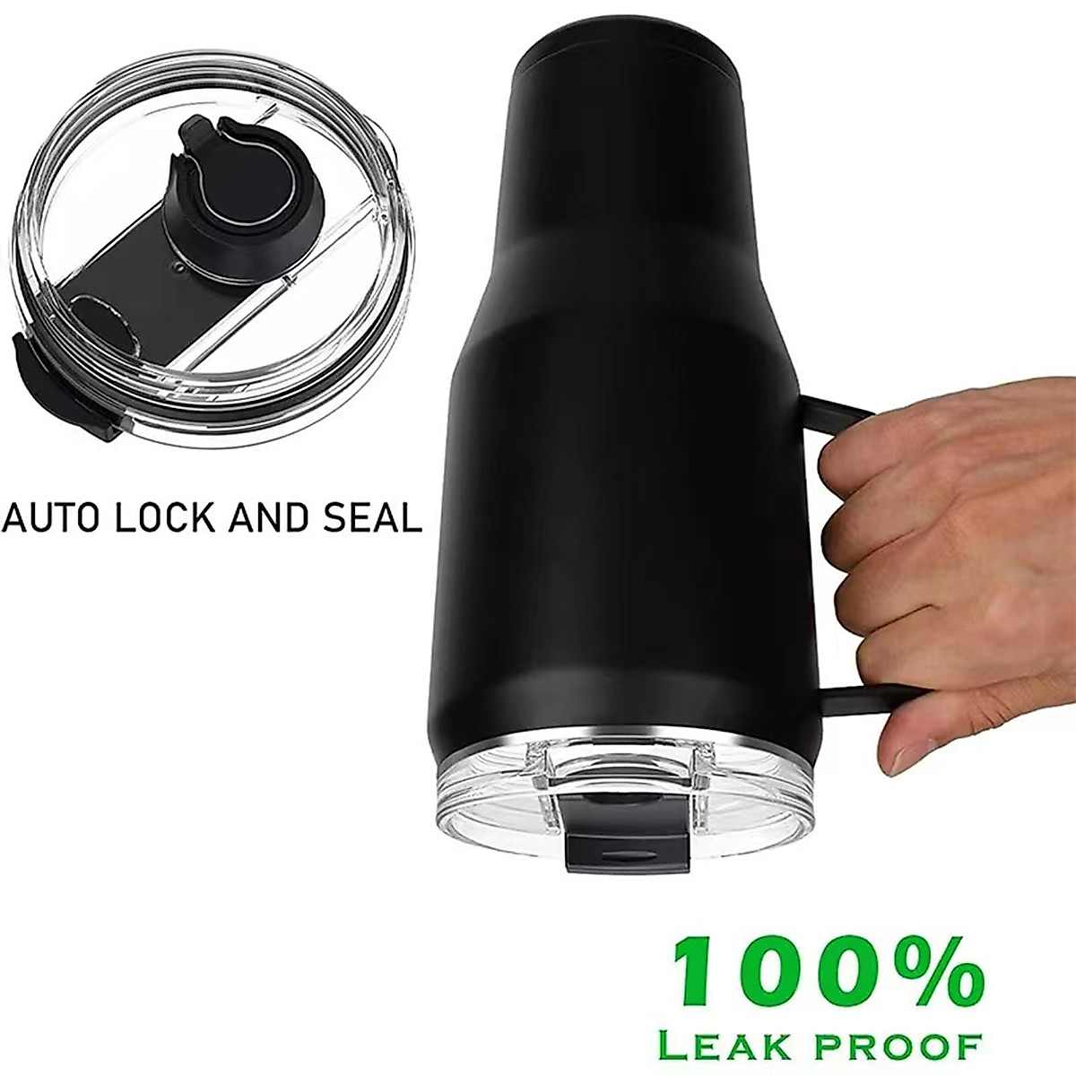 Modern 40 oz Tumbler Cup with Handle and 1200ml Large Capacity | Insulated Reusable Stainless Steel | Coffee Thermos Mug Car Cup |Travel Tumbler Cup hot water bottle with straw | Black