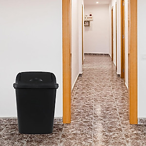 Ramddy 6 Gallon Kitchen Swing Top Garbage Can, 4-Pack Plastic Trash Can with Swing Lid, Black