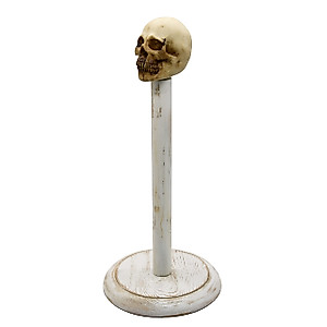 Rustic Wood Skull Paper Towel Holder Stand Up Paper Towel Holder, Easy One-Handed Tear Kitchen Paper Towel Dispenser with Weighted Base for Standard Paper Towel Rolls,Rustic White