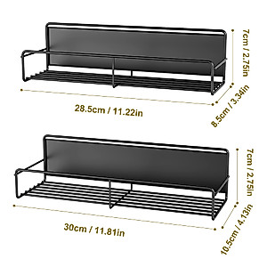 Mystozer 2 Pack Magnetic Spice Rack Organizer, Space Saver for Refrigerator and Microwave Oven, Magnetical Fridge Shelf for Jars, Seaoning, tins and Utensils Black