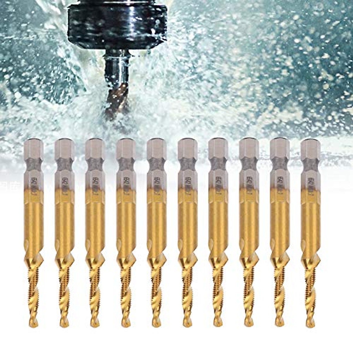 LANTRO JS 10Pcs/Set M4 Screw Tap, High Speed Steel 3.3mm Drill Bits Hex Shank Tapping Tools, Applicable for Internal Chip Removal
