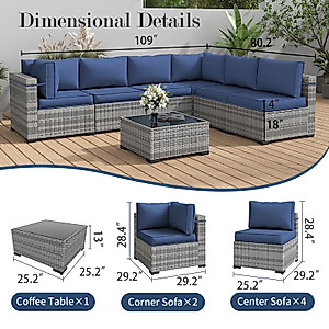 Amopatio Patio Furniture Set, Outdoor Patio Furniture Wicker Furniture Couch Set, 7-Pieces Outdoor Sectional Sofa with Patio Furniture Cover, Outdoor Patio Set for Home Furniture (Navy Blue)