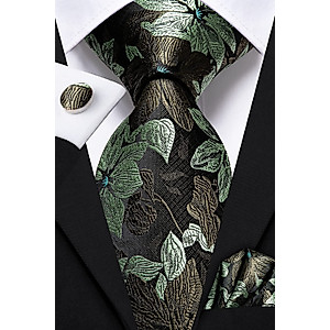Dubulle Mens Tie Set Solid Paisley Silk Striped Necktie for Men with Cufflinks Tie and Pocket Square,A Sage Green
