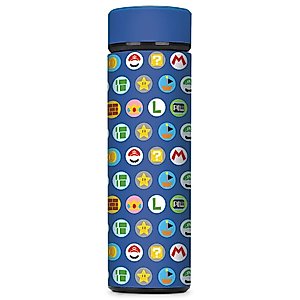 Super Mario, Mario/Luigi Icons, Vacuum Insulated Stainless Steel Sport Water Bottle, Leak Proof, Wide Mouth, 17 oz, 500 ML