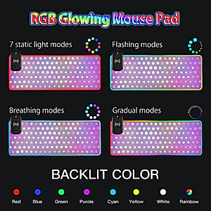 Rainbow Polka Dot Wireless Charging Mouse Pad for Mobile Phone Extra Large Gaming Mousepad with 13 Lighting Modes Computer Mat for Gaming MacBook PC Laptop Desk Office Home